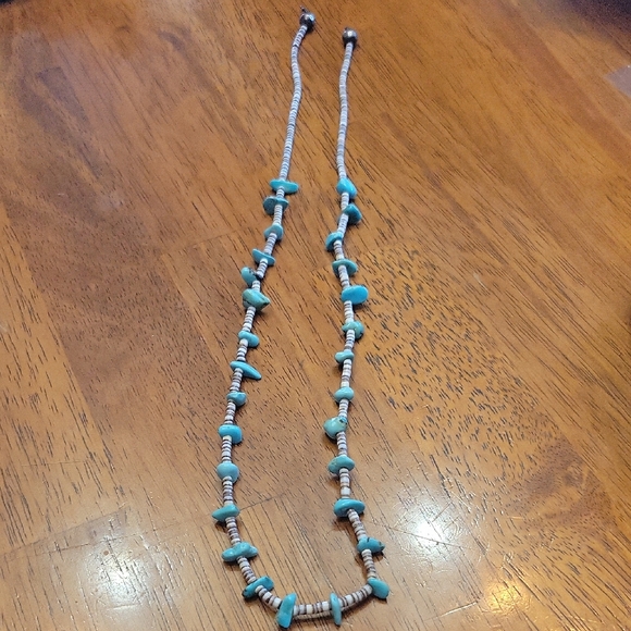 Jewelry | Vintage Native American Turquoise Chip Tan Heishi Silver ...